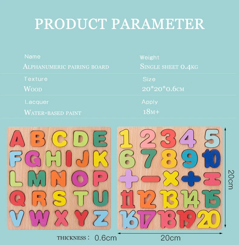 Wooden Board Alphabet Number Kids Montessori 3D Learning Puzzle Early ...