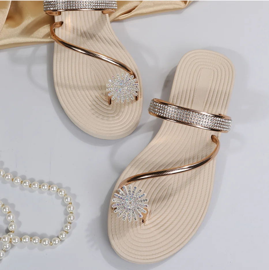 New Bling Sliver Rhinestone Women's Slippers - Summer Flip-flops