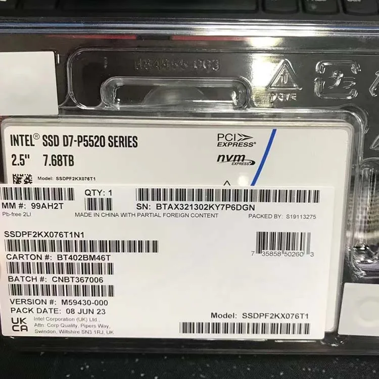 Intel P5520 SSD - 3.84T Pcie 4.0 X4, Nvme U.2 Solid State Drive