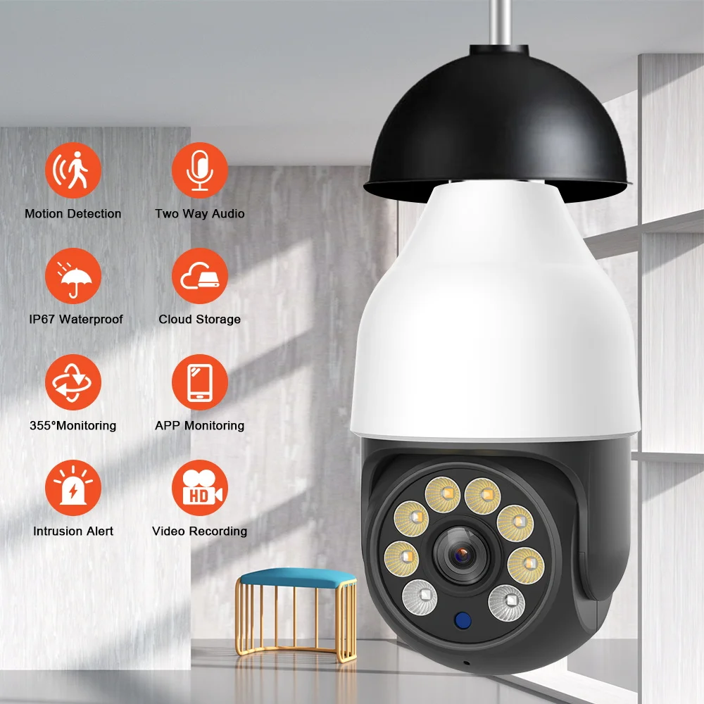Tuya E27 4MP 5G Dual-Band WiFi Light Bulb Waterproof Color Night Vision Wireless Surveillance ...