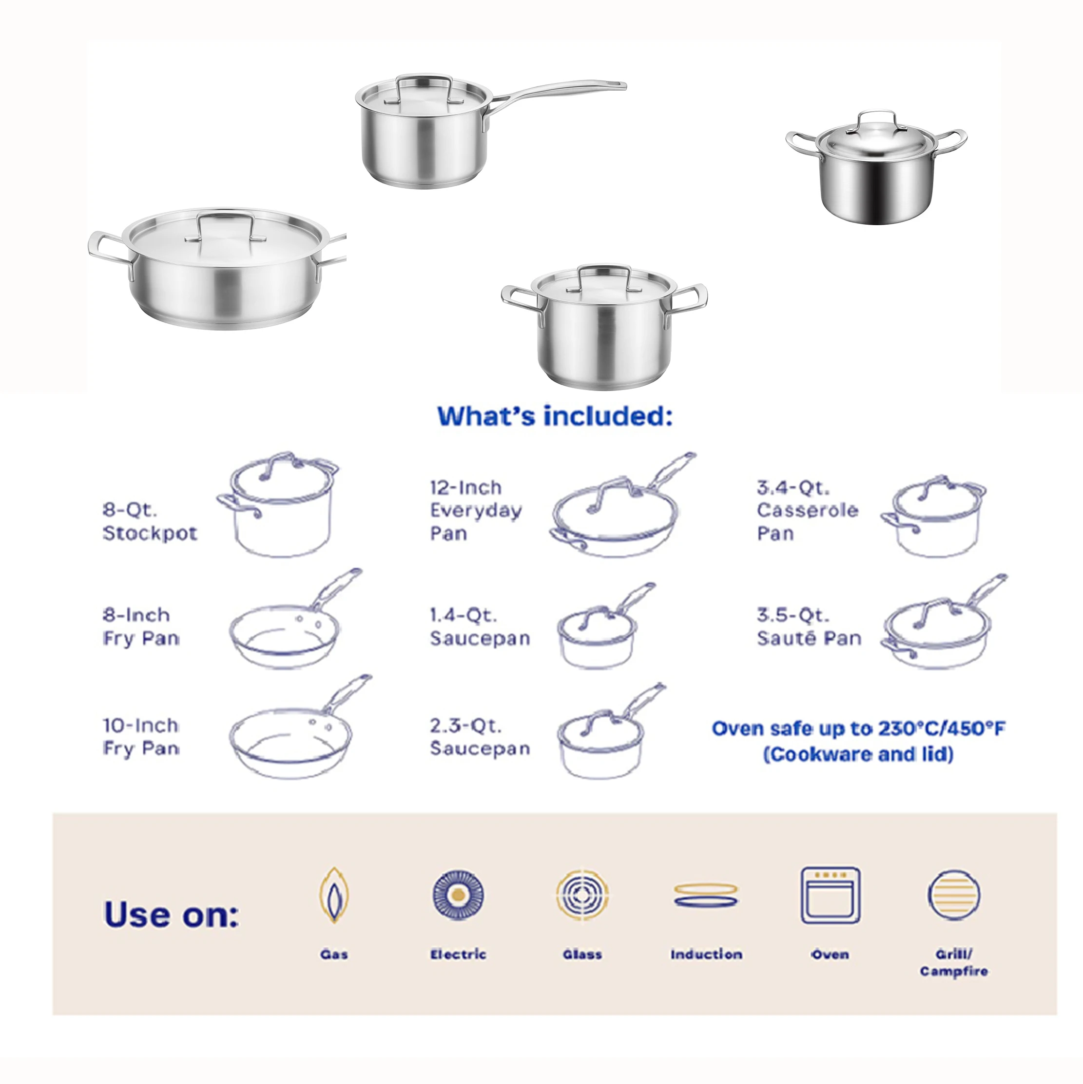 Customizable Kitchen Cook Pots and Pans - Stainless Steel