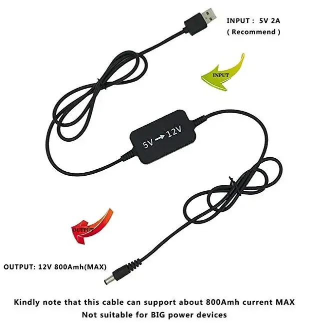 22awg Black Color Pvc Jacket Usb Power Boost Line Dc 5v To Dc 1a 12v ...