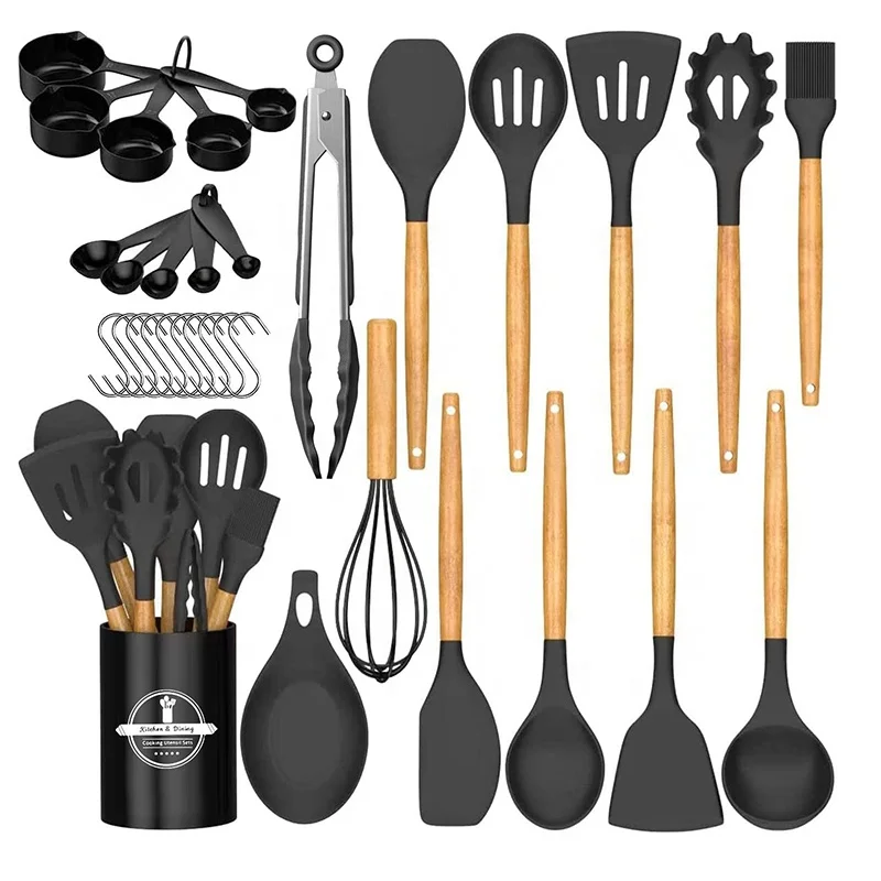 Spot Supplier Kitchen Accessories 33 Pieces Wooden Handle Silicone ...