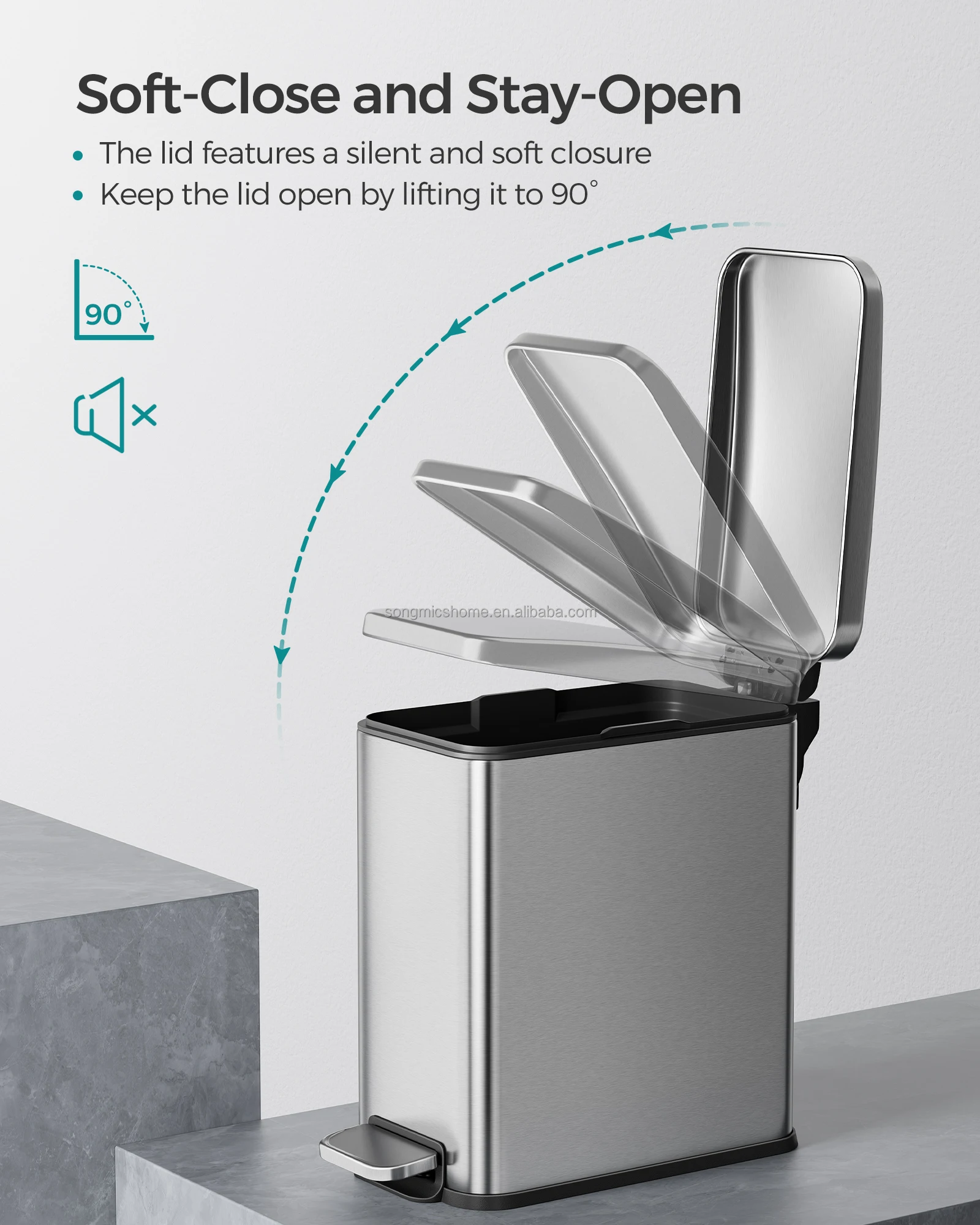 SONGMICS Slim Bathroom Trash Bin with Foot Pedal - 5L