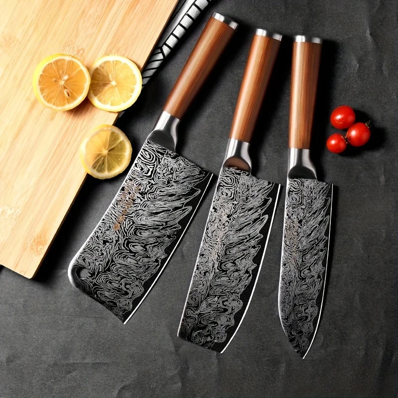 Damascus Pattern Kitchen Knives Set - Japanese Style