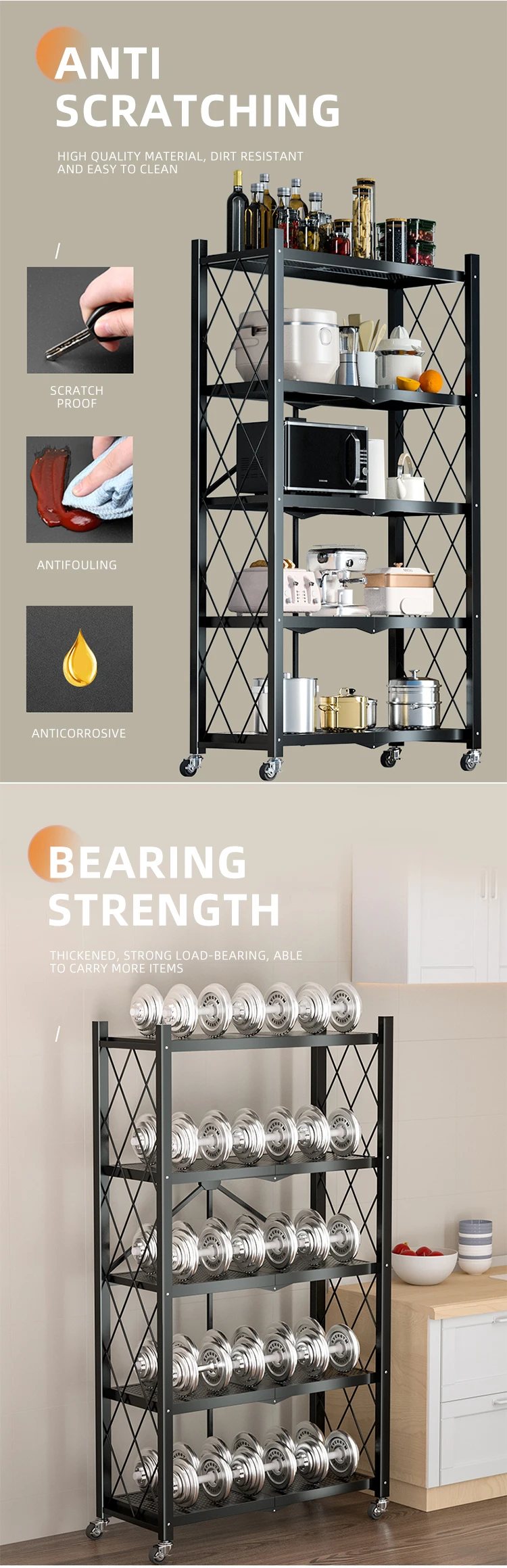 Custom 3 Tier Kitchen Shelves Folding Storage Racks Adjustable Shelf ...