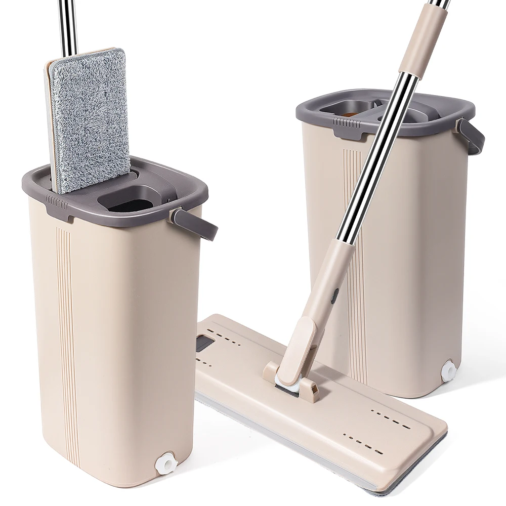 Masthome Hand Free Microfiber Flat Mop And Bucket Set Stainless Steel Pole Squeegee Design 360 ...