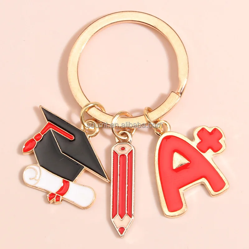 Hot Sale Graduate Keychain A+ Pencil Graduation Hat Key Ring Study Key Chains For Women Men ...