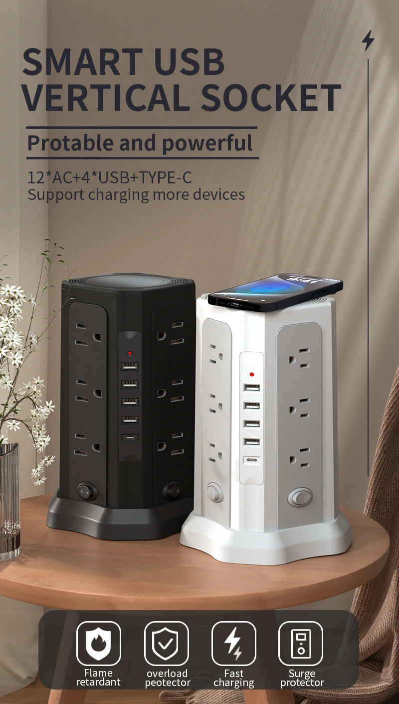 Wholesale UK Standard 13A Vertical Power Strip 4-Port USB Surge ...