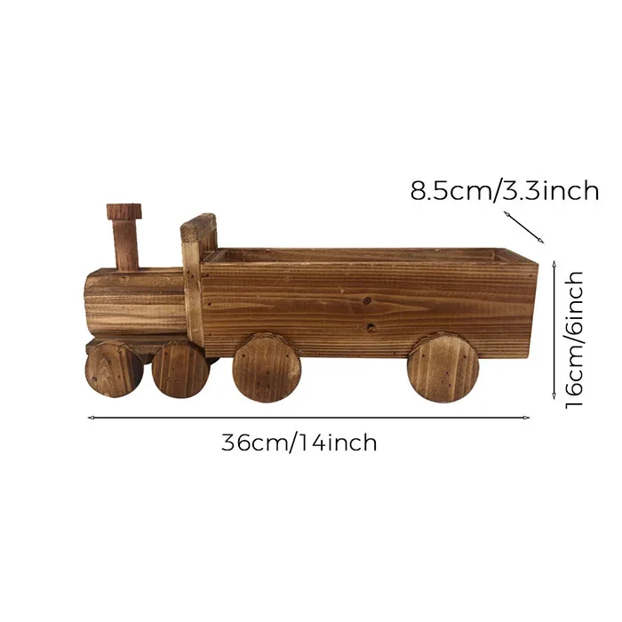 Retro Wooden Train Shape Flower Pot Succulent Planter For Office Indoor ...