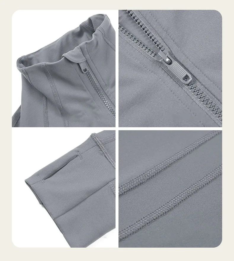Zip Long Sleeve Sports Yoga Top Running Coat Workout Wear Gym Fitness ...