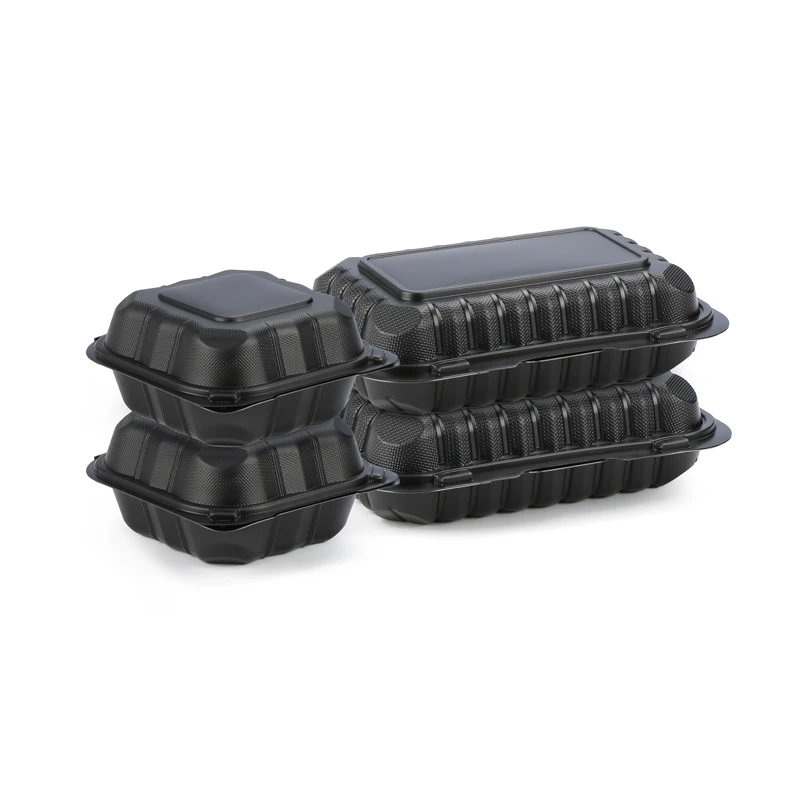 Black Clamshell 9x9 Disposable Food Containers 3 Compartment Mineral ...