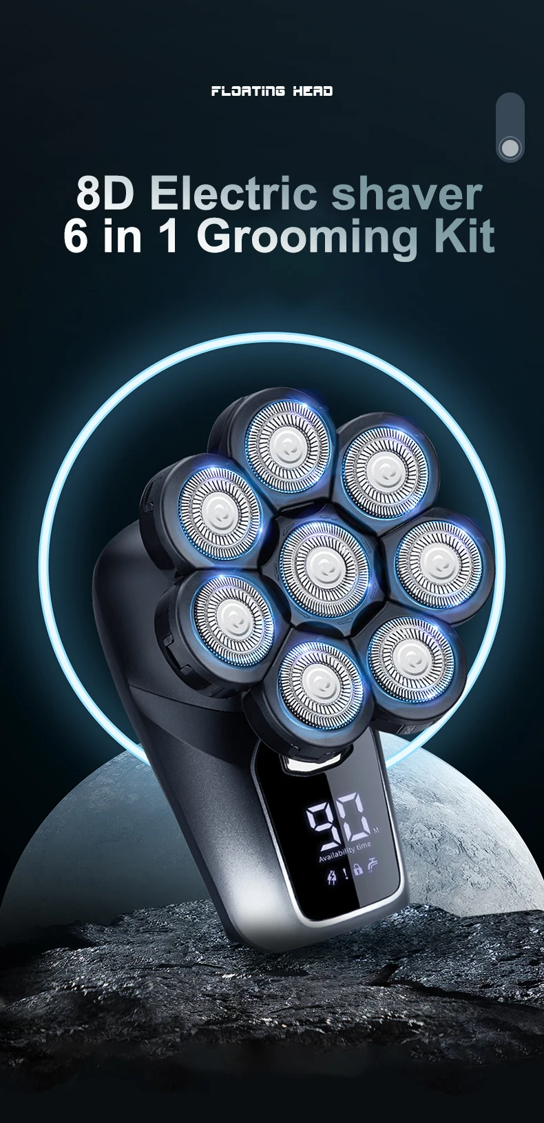 Lk-8350 Waterproof Electric Razor Bald Head Cordless Rechargeable ...