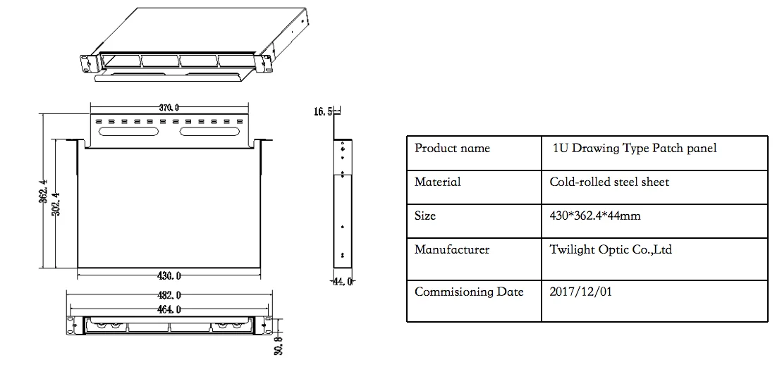 TWILIGHT TW-1U4MDA03 1U MTP/MPO Sliding Patch Panel with 96 Cores for ...