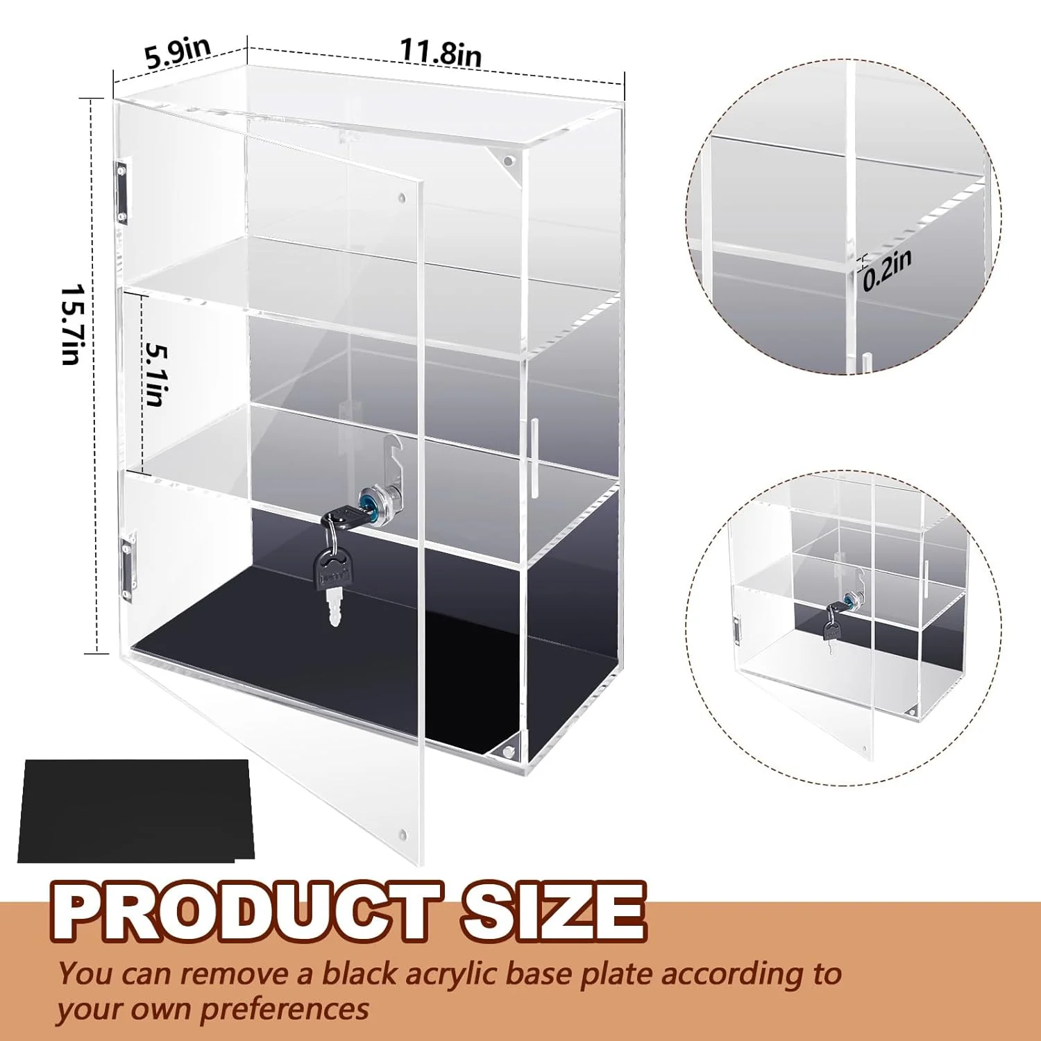 Bespoke 3-shelf clear Acrylic Display case with Lock Key Lucite ...