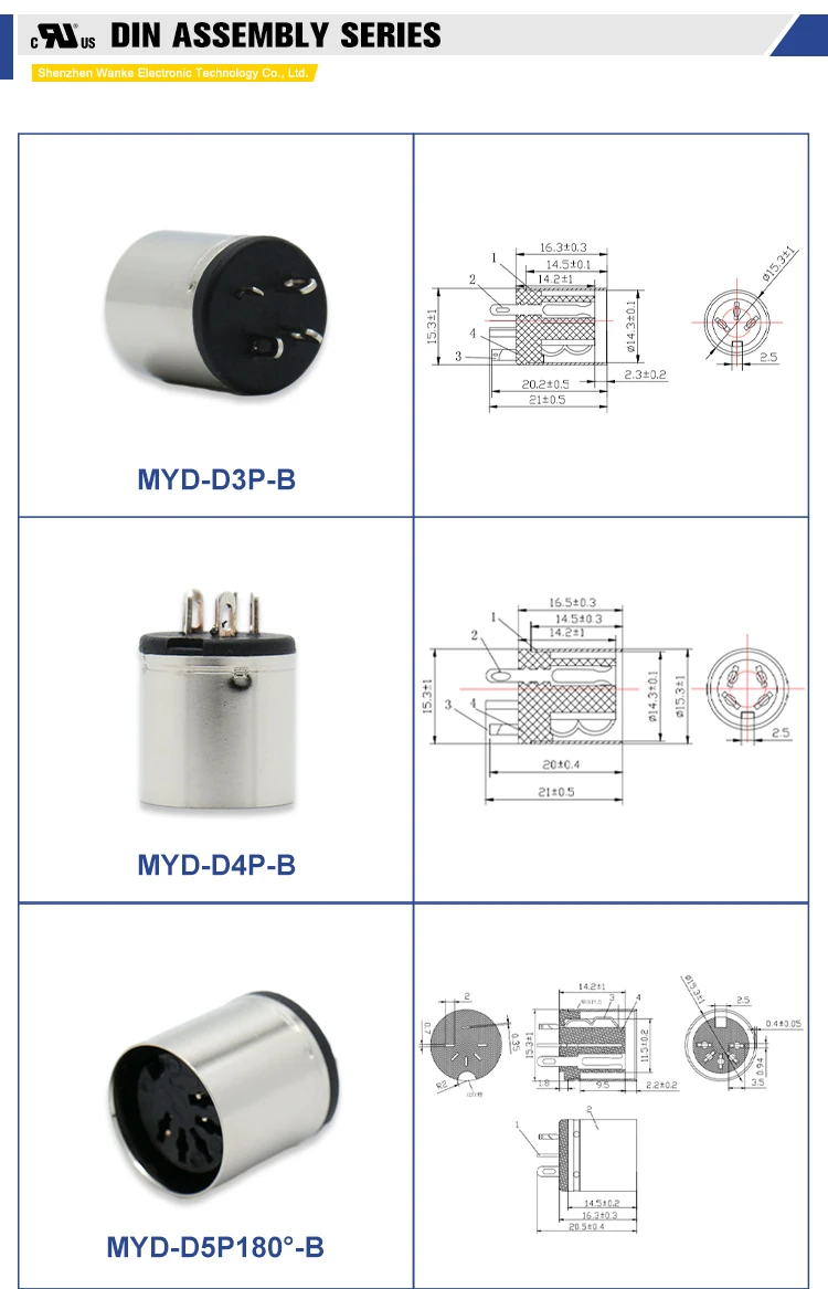 For Certified Brass 4 Pin DIN Connector Male Female Plug Socket Power ...