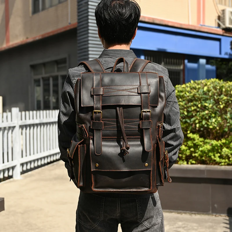Genuine Leather Vintage Fashion Men's Backpack - Anti-Theft Laptop Bag ...