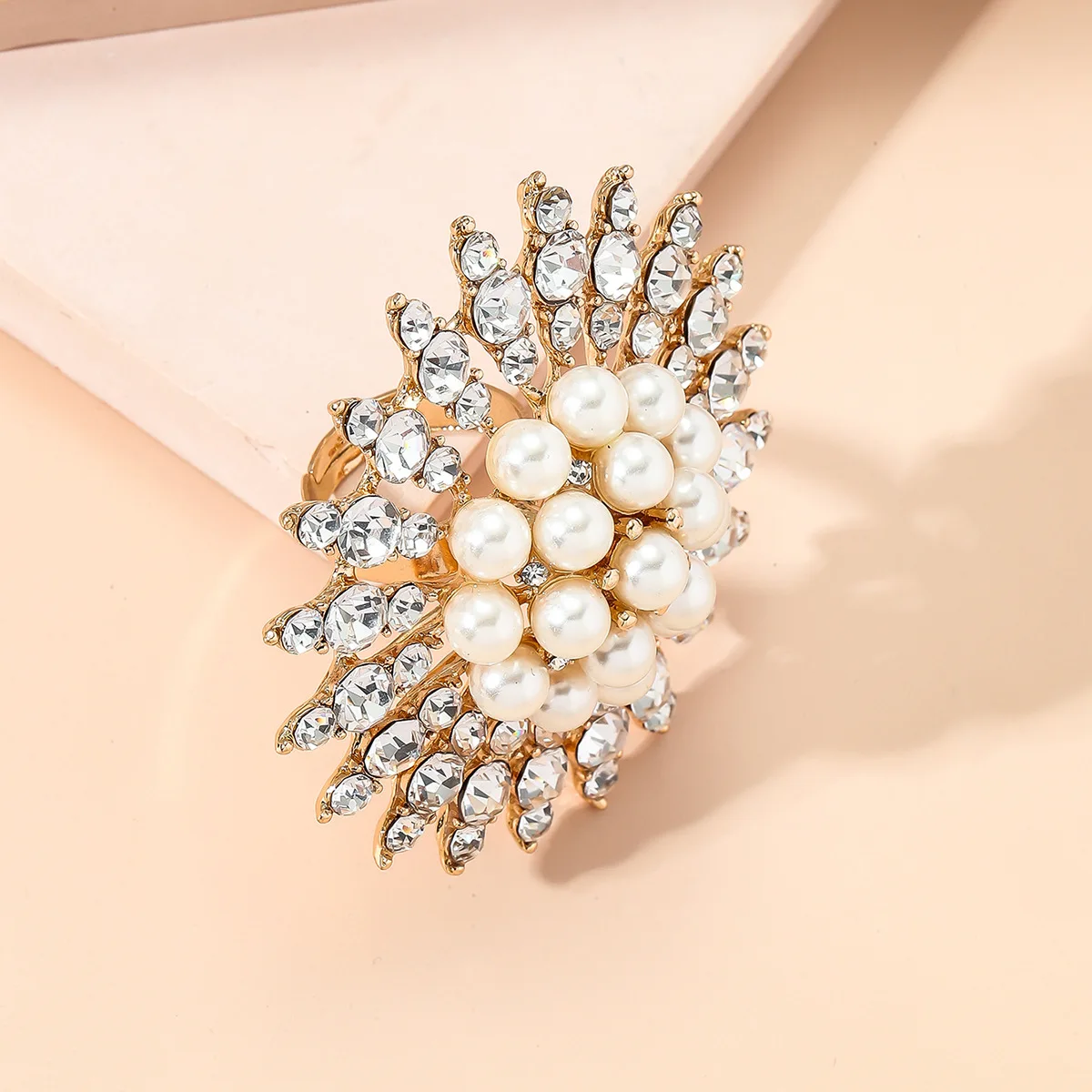 New Design Pearl Gold Plated Flower Shape Adjustable Diamond Ring For ...