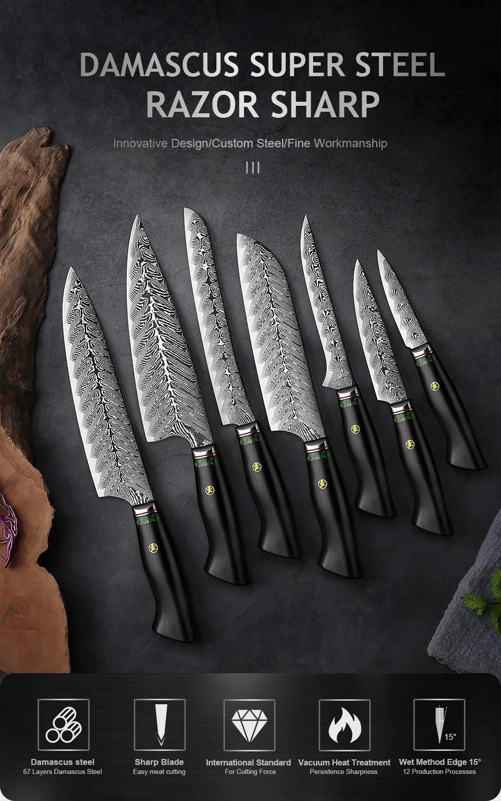 Japanese 67 Layers VG10 Damascus Chef Kitchen Knife Set| Alibaba.com