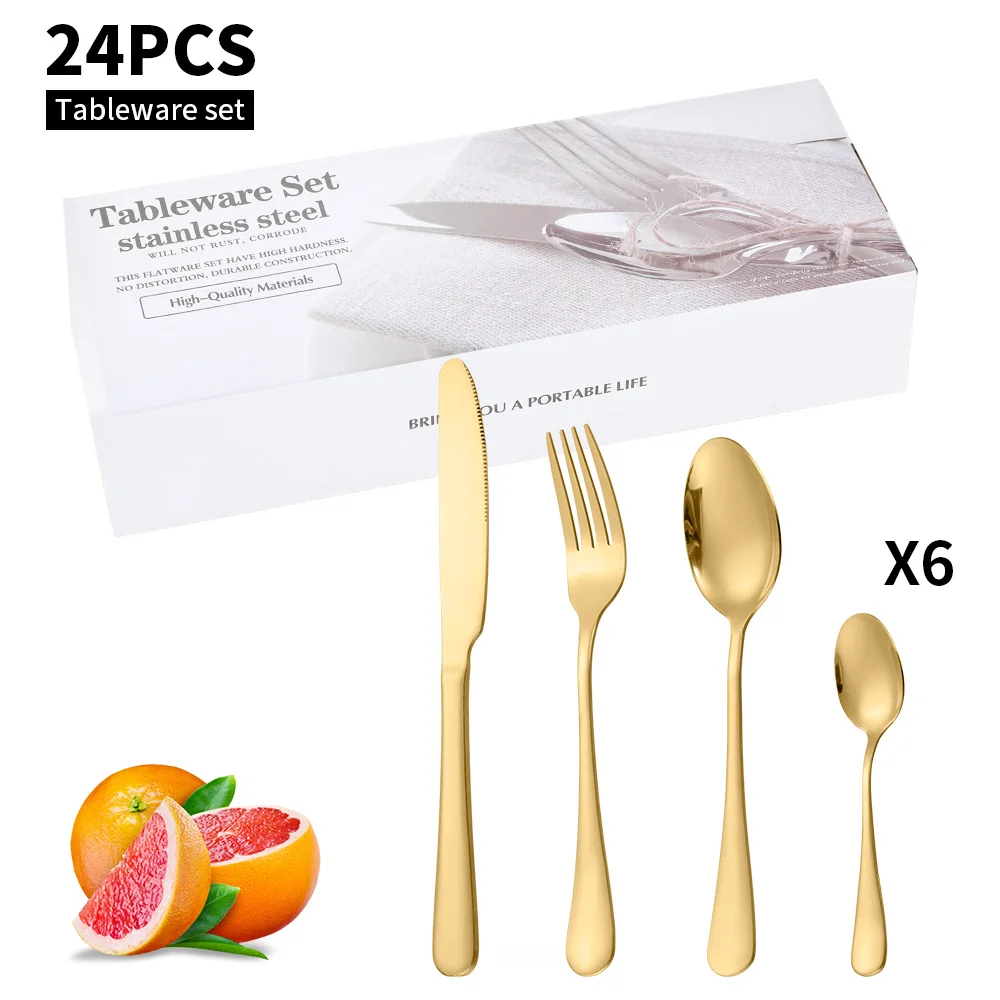 Luxury Wedding Silverware Spoon And Fork Golden Flatware 24pcs ...