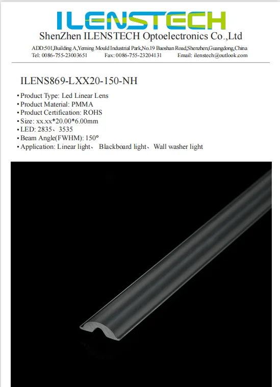 20mm PMMA Linear Optical LED Lens - 150 Degree Beam Angle