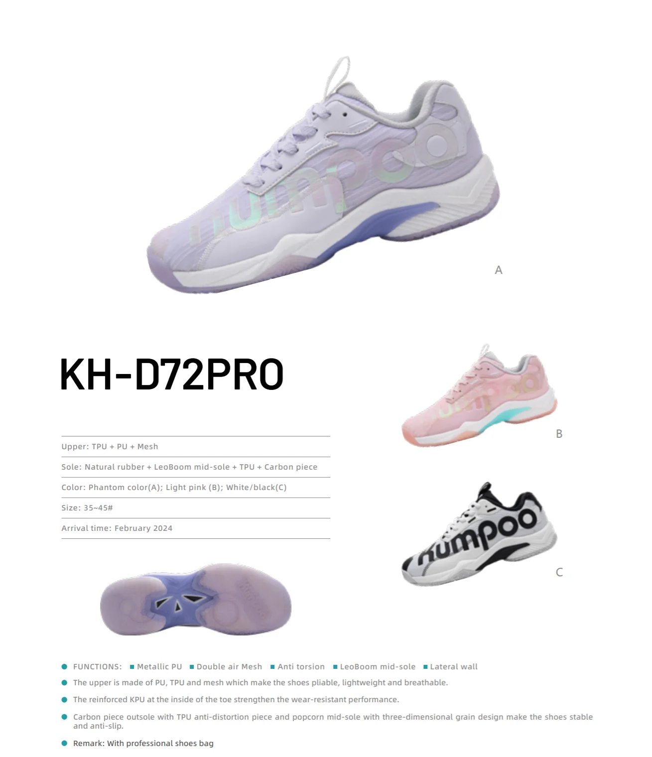 KUMPOO KH-D72 PRO Unisex Badminton Sports Shoes - Durable & Breathable