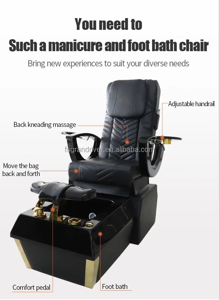 Remote Control Black Manicure Chair Luxury Nail Spa Salon Equipment ...