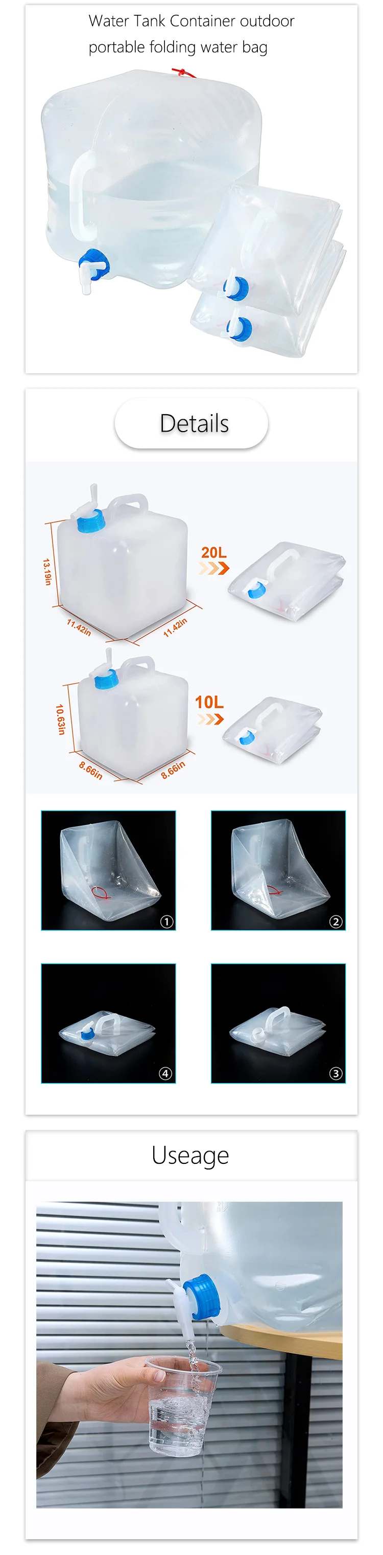 Outdoor Collapsible Foldable Folding Water Tank Container Camping ...