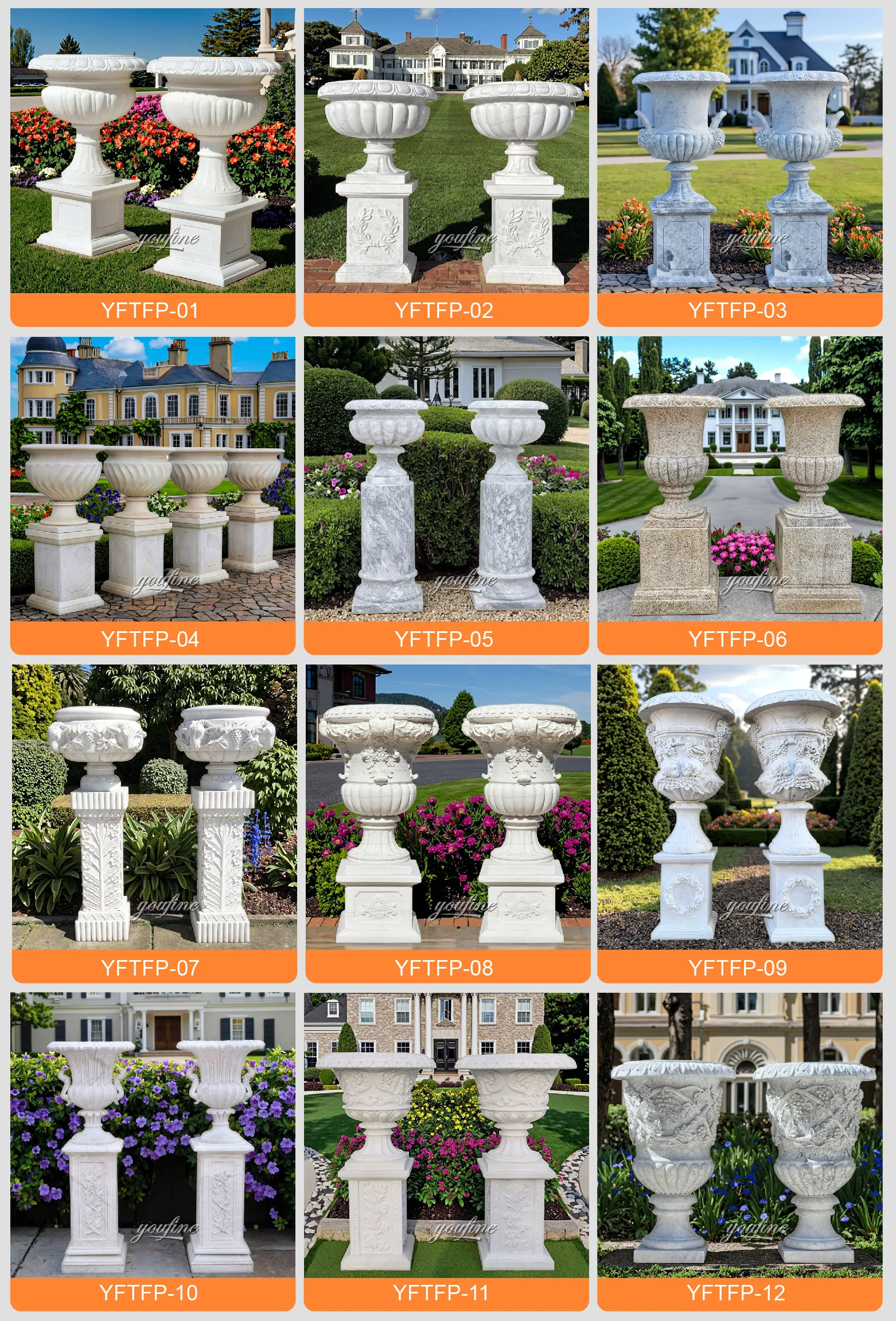 Handmade Marble Flower Pot - Roman Style & Classic Design