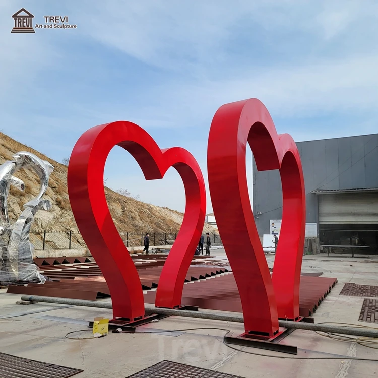 3d Life Size Metal Figure Statue Art Modern Red Heart Love Couple ...