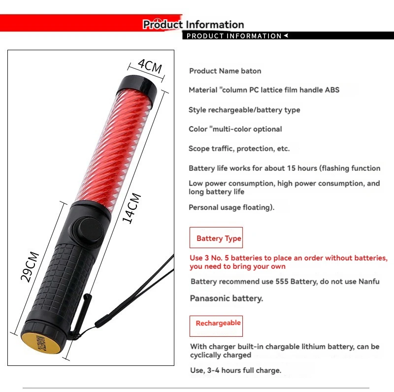 Handheld LED Safety Warning Light Wand Traffic Baton for Public ...