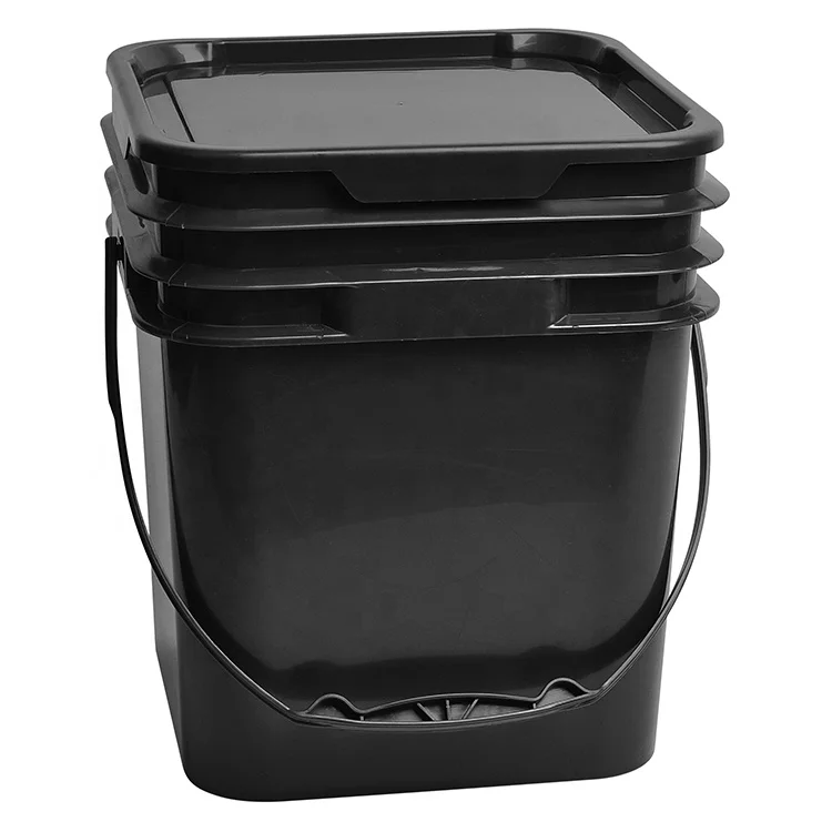 17L Black Plastic Square Bucket with Lid for Catering, Restaurants, and ...