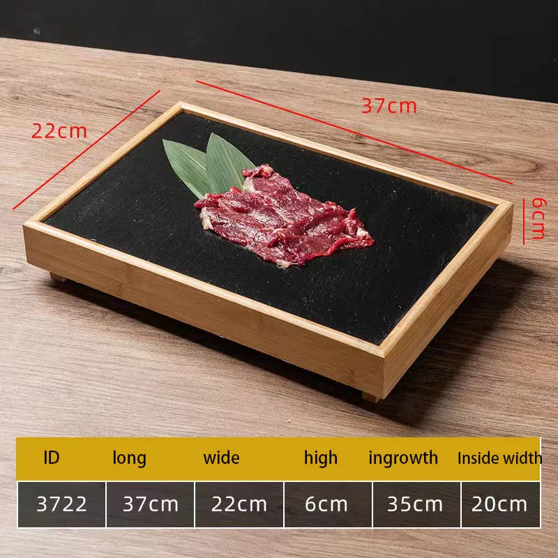 Wholesale Black Rectangle Slate Steak Plate With Wood Custom Black ...