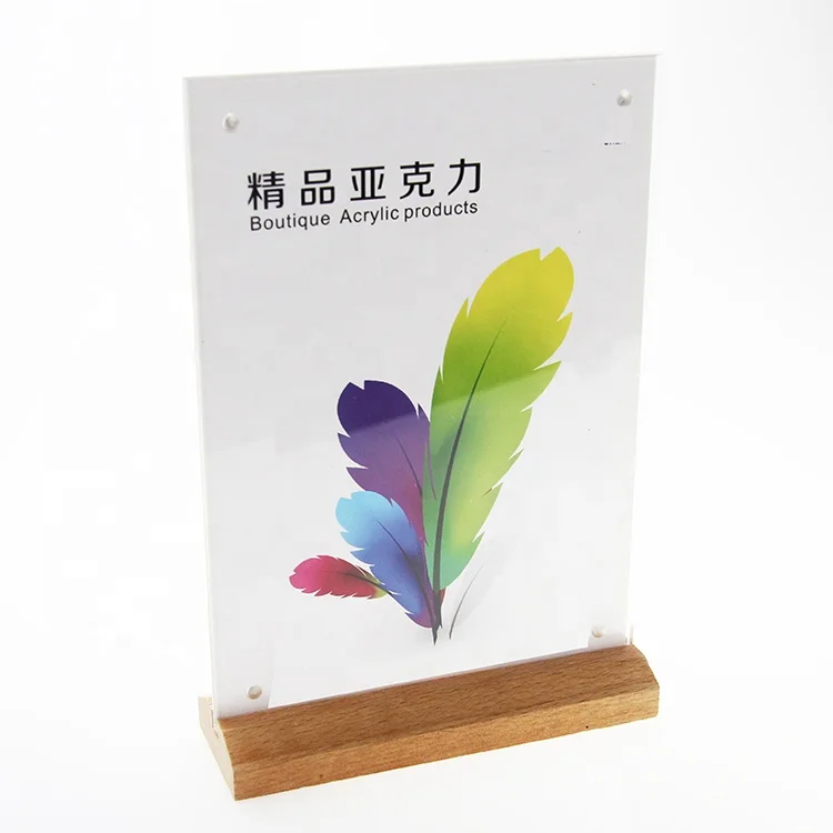 Elegant A4/A5/A6 Wood Bottom Acrylic Menu Holder Table Tent
