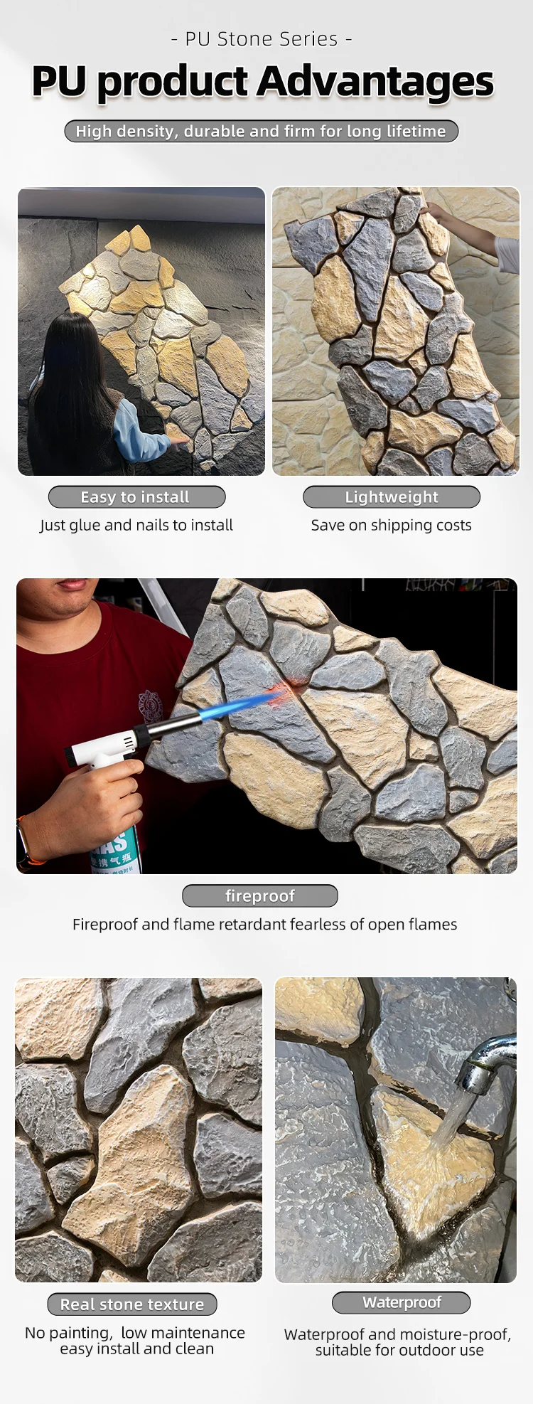 Lightweight Eco-friendly 3D Culture Slab Polyurethane Rock PU Wall ...