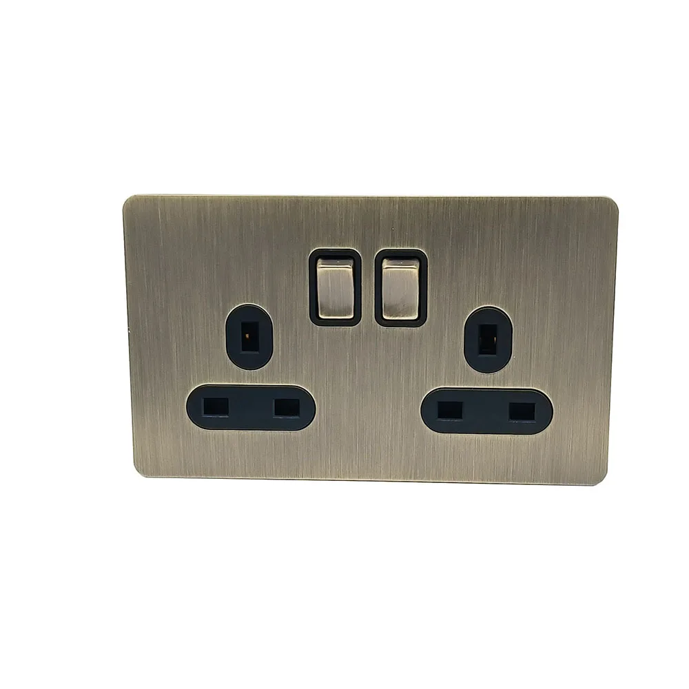 Gold UK Socket Brass Double Socket 2 USB With ON/OFF Switch Stainless ...