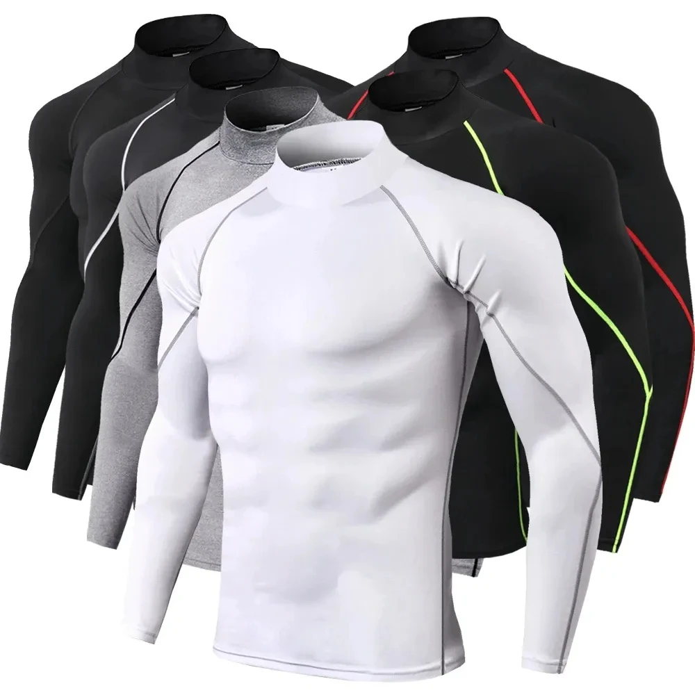 Custom Performance Flatlock Seam Gym High Neck Compression Shirts for Men