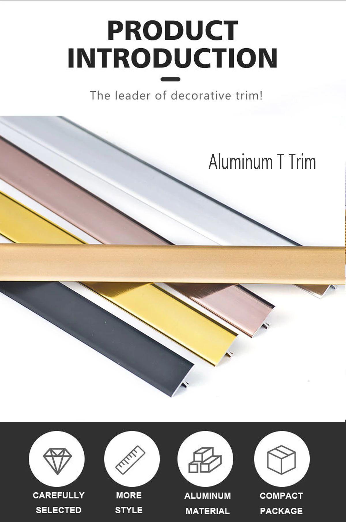 Decorative Gold Colour Metal Trim T Profile for Foor Trimmings Aluminum ...