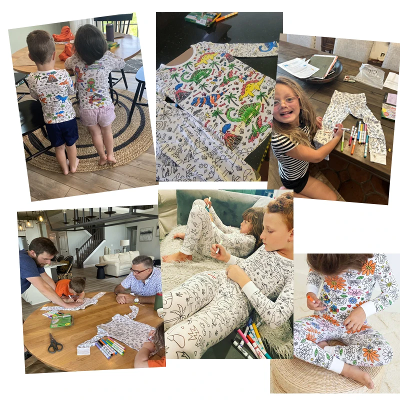 Custom Diy Coloring Kids Pajamas Cotton Bamboo Kids Pyjamas Drawing ...