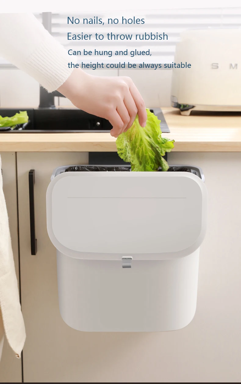 7/9l Bathroom Garbage Can Wall Wall Mounted Waste Bin Food Waste ...