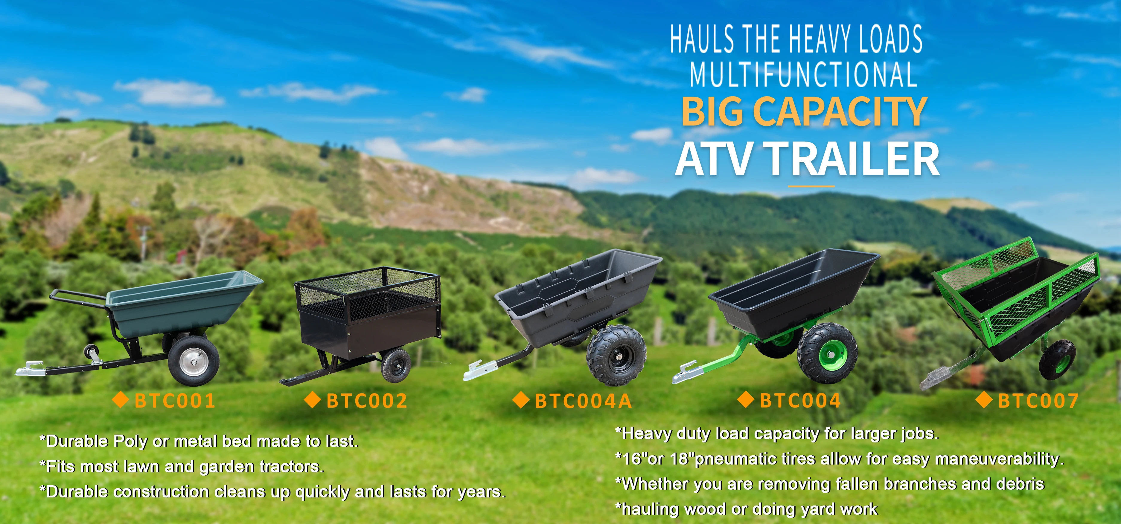 Multiuse Pull Handle Atv Utility Trailer Yard Garden Cart Pulled ...