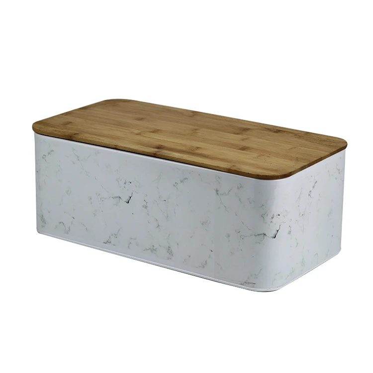 BX 2023 Hot Sell Bread Box Metal Marble Bread Box with Bamboo Lid ...