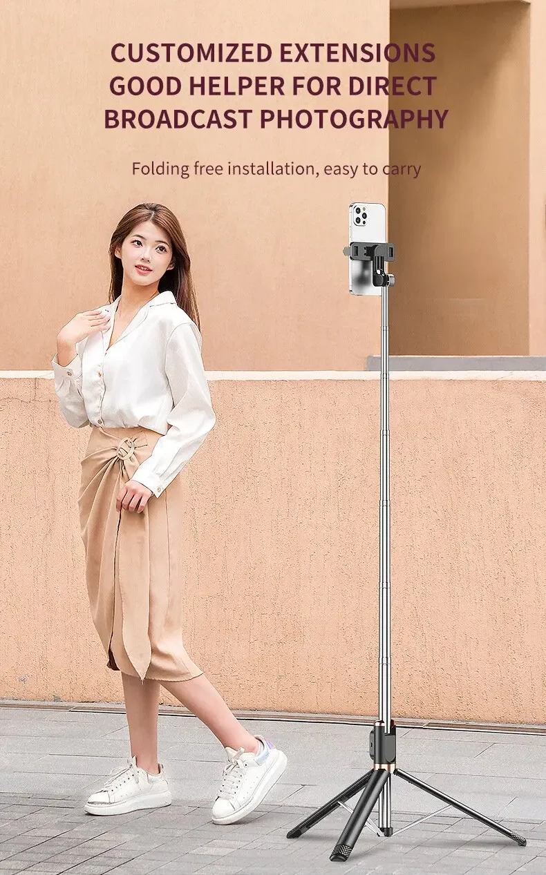 1.7 M Custom Rotating Selfie Stick with Dual Ring LED Light
