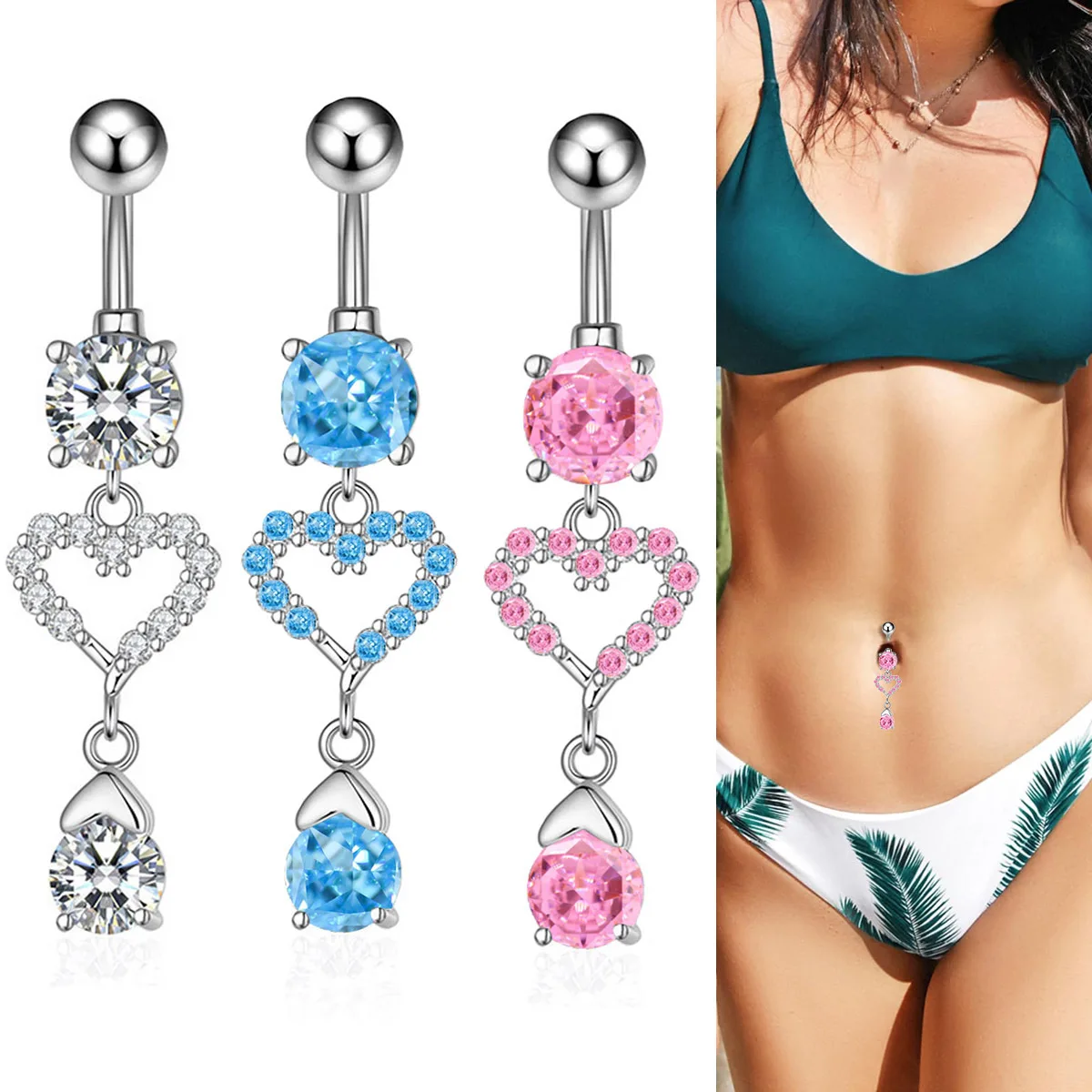 Gaby Custom Pink Heart Navel Button Rings Dangle Piercing De Ombligo Fashion Belly Piercing ...