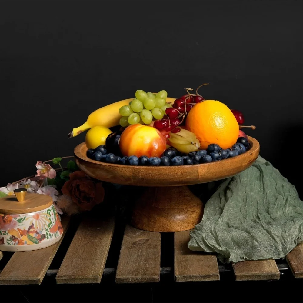Handcrafted Eco-Friendly Wooden Fruit Bowl with Foot for Kitchen or ...