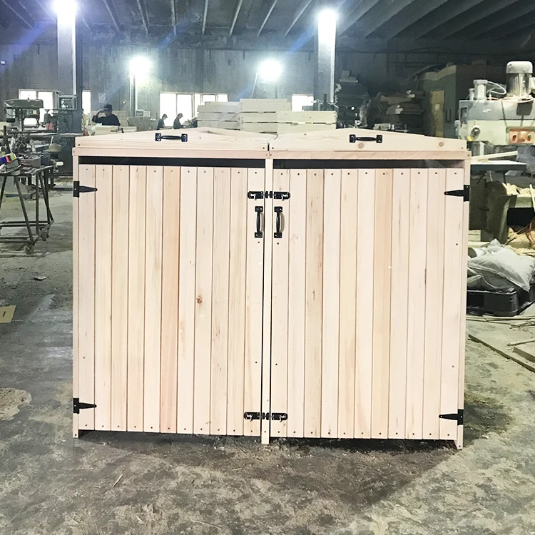 Eco-Friendly Outdoor Wooden Trash Bin Storage Shed with Lid