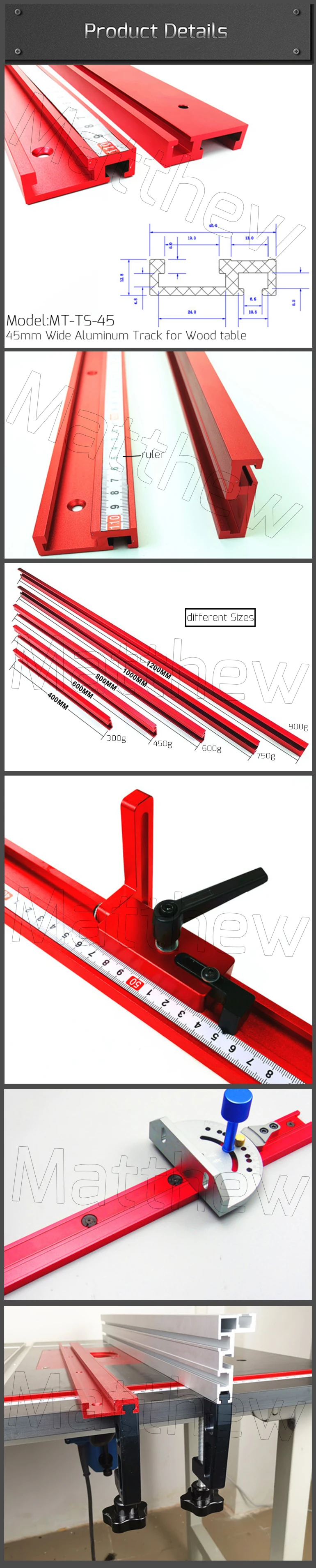 45mm Wide Aluminum Jig Fixture Slide Track for Woodworking