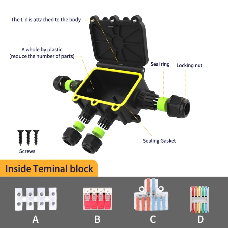 IP68 Waterproof Junction Box 4 Way Cable Connector for Outdoor Wiring ...