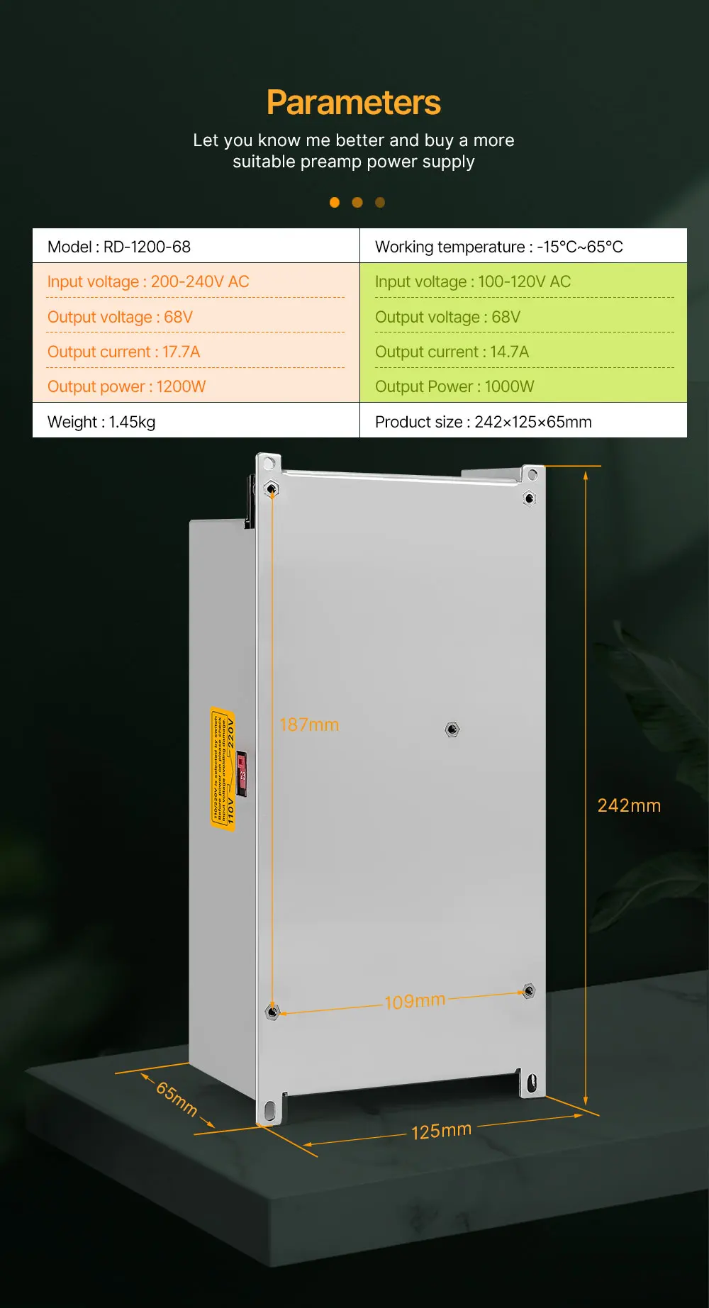 S800 Case and 1200W 68V Switching Power Supply for RD6024
