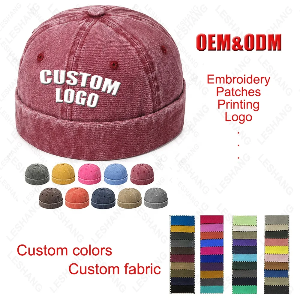 Hot Sale Washed Cotton Cap Without Brim Visorless Docker Hats Vintage ...